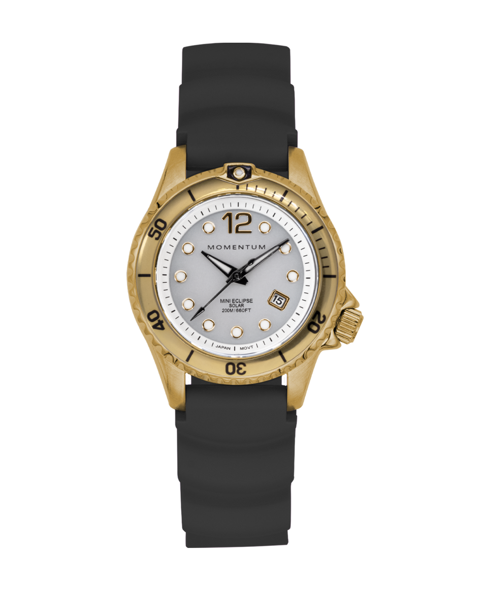 Champagne Mini Eclipse Solar - White | Ladies Gold Solar-Powered Dive Watch – Momentum Watches